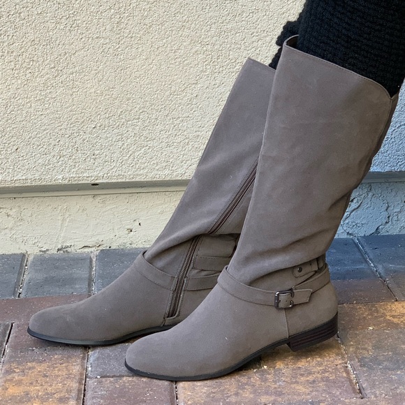 Macy's | Shoes | Gray Wide Calf Equestrian Knee High Riding Boots ...
